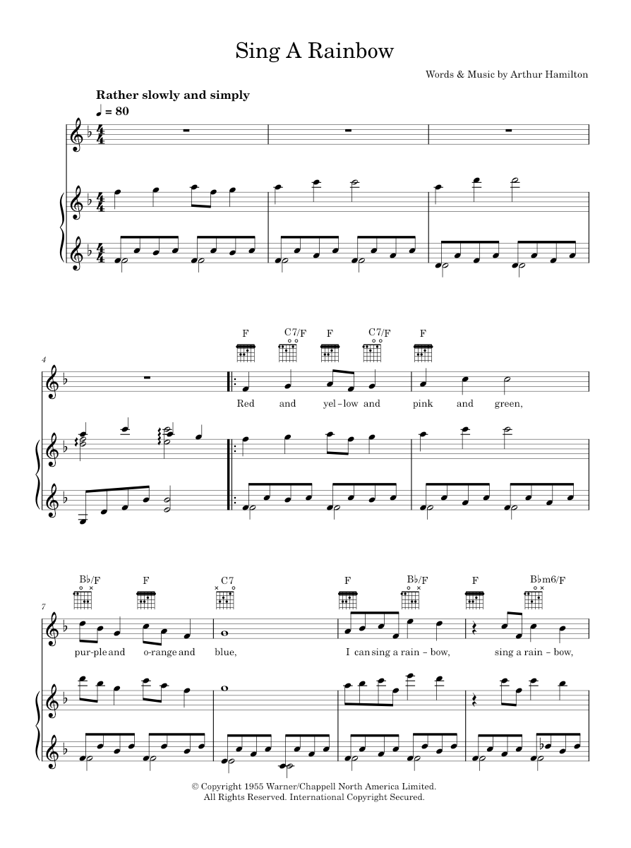 Sing A Rainbow Sheet music for Piano, Vocals by Arthur Hamilton ...
