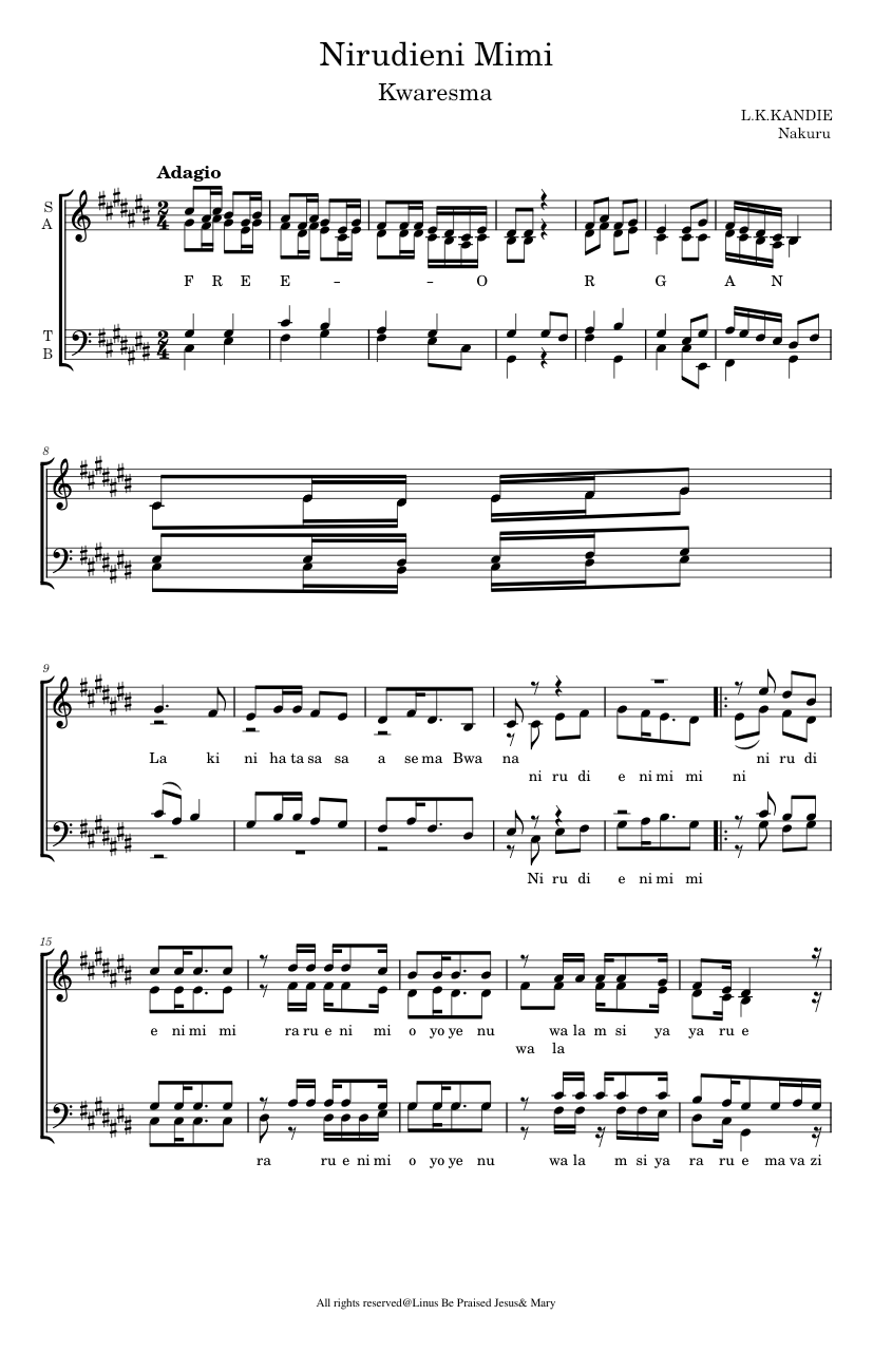NIRUDIENI MIMI Sheet music for Female, Male (Church Choir) | Musescore.com