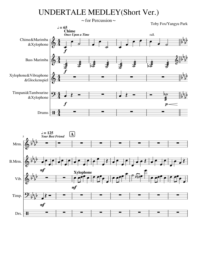 Undertale MEDLEY for Percussion Sheet music for Timpani, Vibraphone ...
