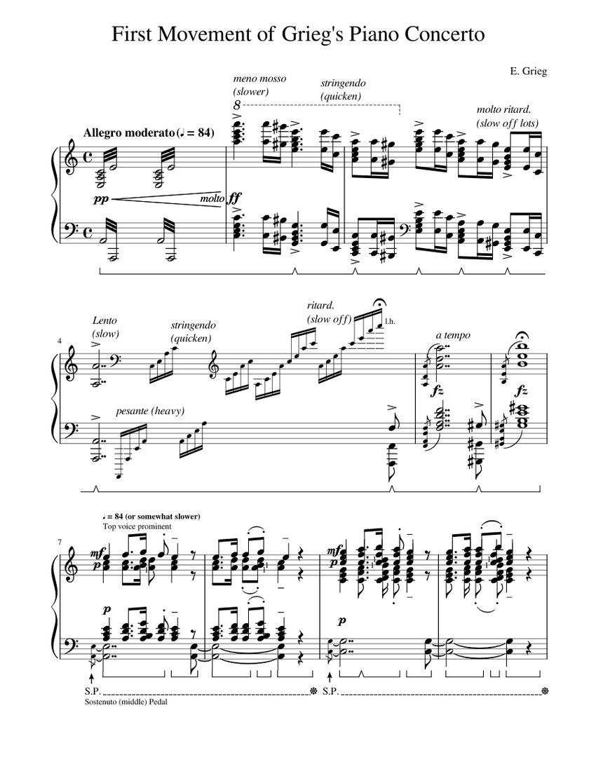 First Movement of Grieg's Piano Concerto Sheet music for Piano (Solo ...