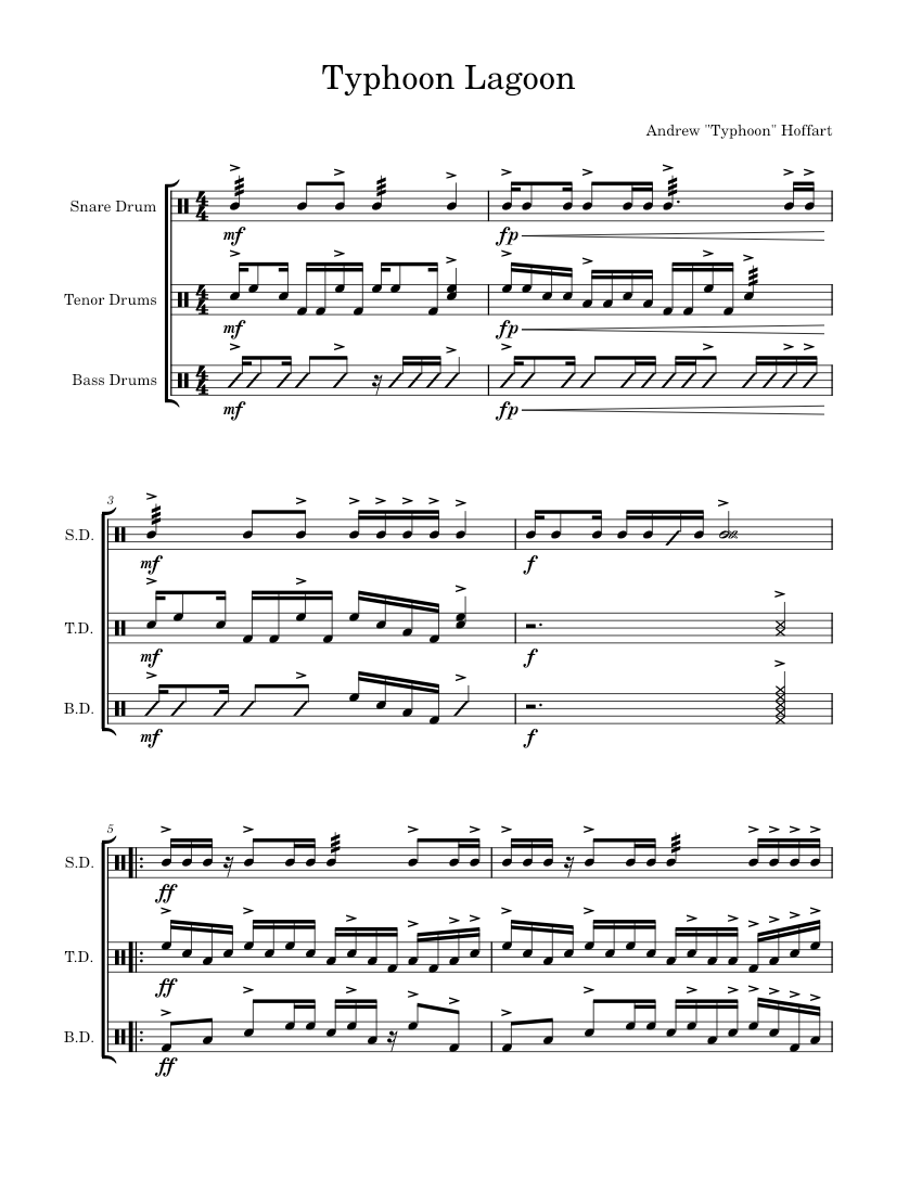 Typhoon Lagoon - Andrew "Typhoon" Hoffart Sheet music for Snare drum ...