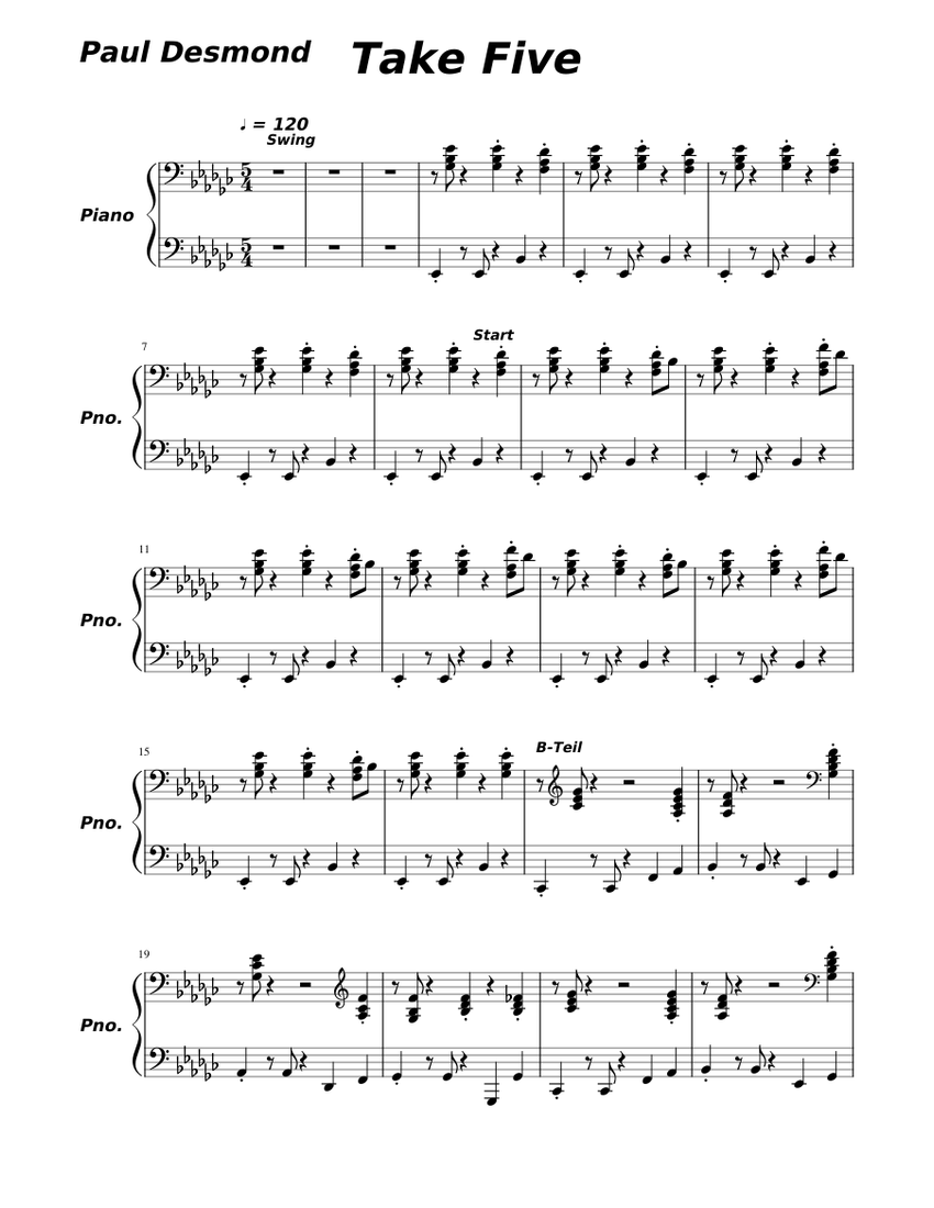 take five-begleitung Sheet music for Piano (Solo) | Musescore.com