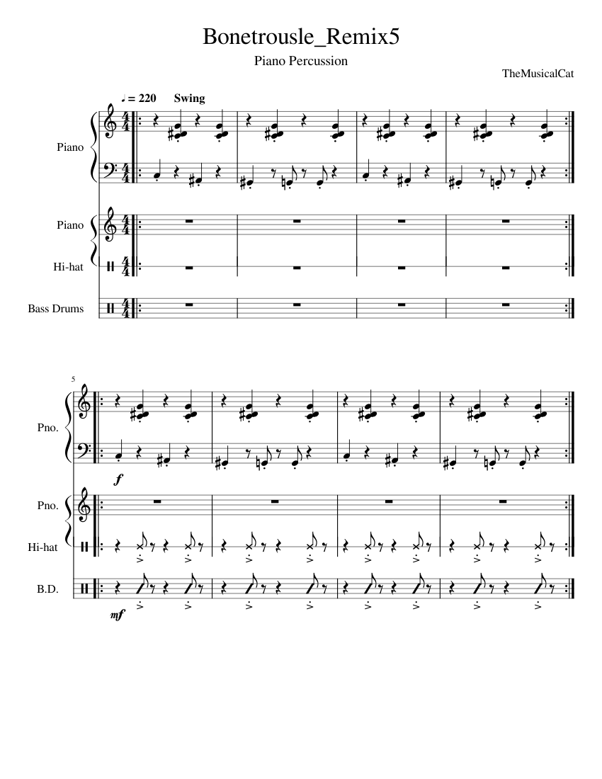 Bonetrousle_Remix5 Sheet music for Piano, Bass drum, Hi-hat (Mixed Quartet) | Musescore.com