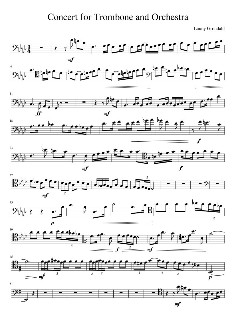 Concert for Trombone and Orchestra Sheet Music for Trombone (Solo ...