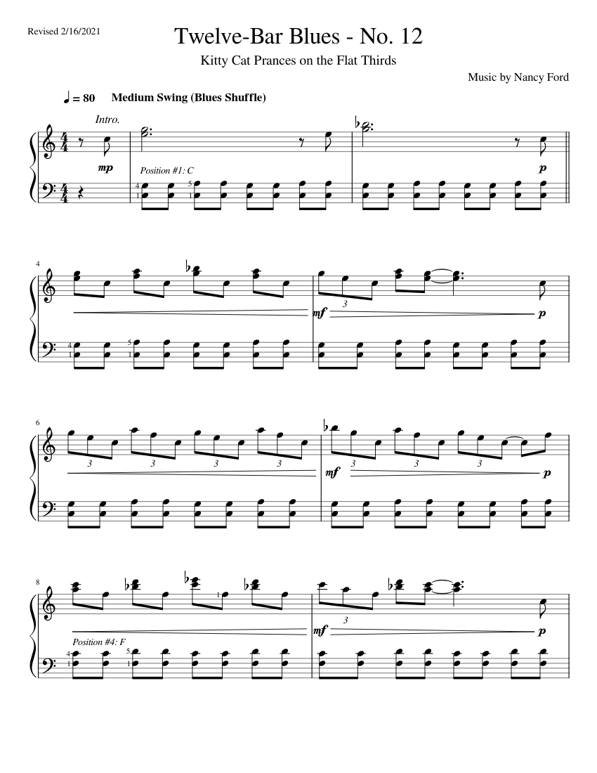 Twelve-Bar Blues No 12: Kitty Cat Prances on the Flat Thirds - Nancy Ford (easy piano) Sheet ...