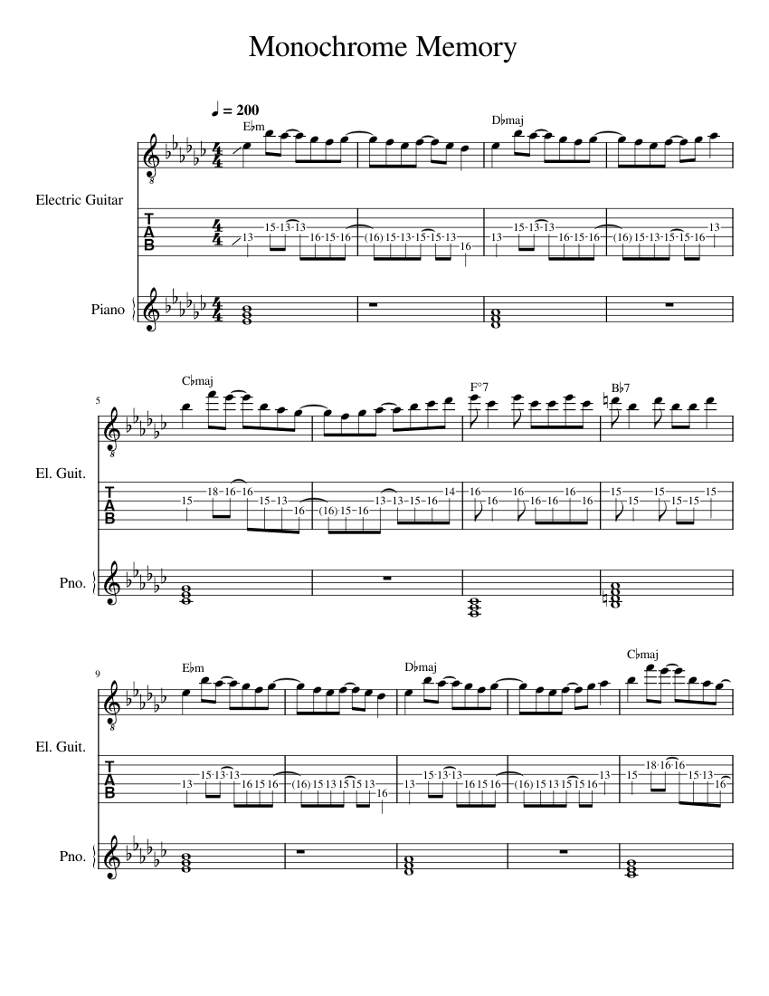 Monochrome Memory – Raito Sheet Music and Tab for Piano, Guitar (Solo ...