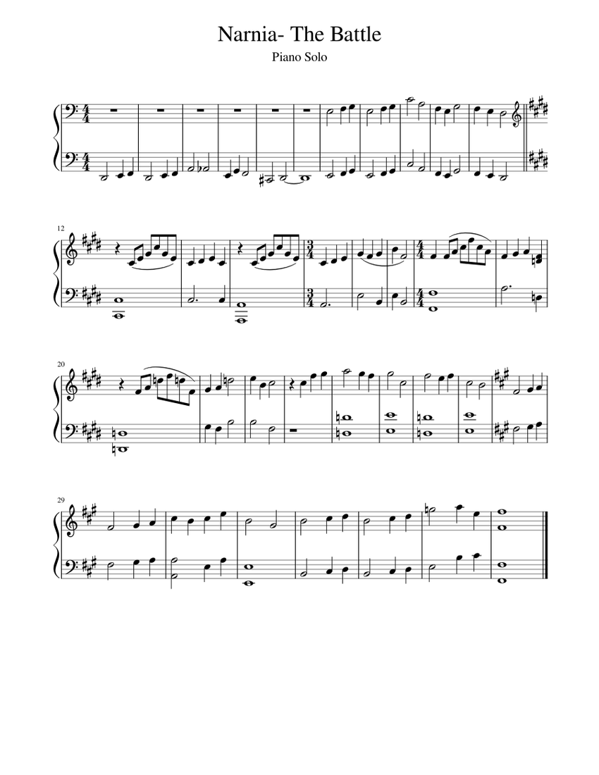 Narnia- The Battle Sheet music for Piano (Solo) | Musescore.com