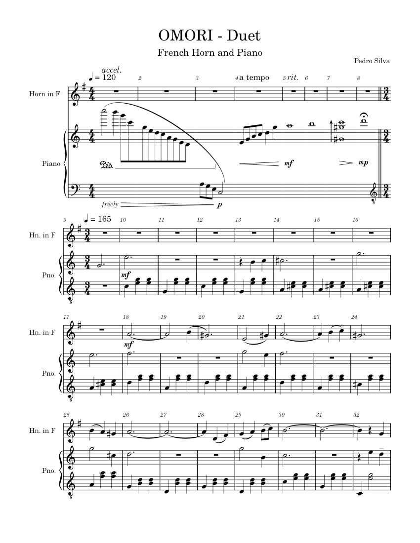 Omori Duet – Pedro Silva Sheet Music for Piano, French horn (Solo) | MuseScore.com