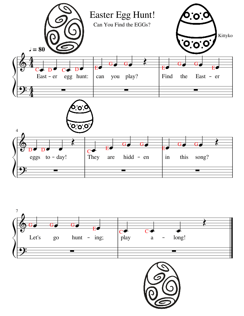 Easter Egg Hunt for Early Learners (labeled notes) Sheet music for ...