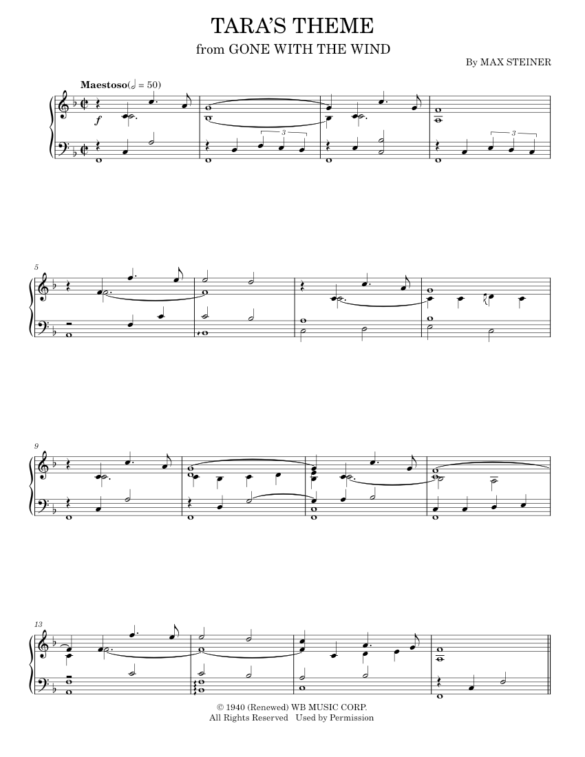 Play Official version of Tara's Theme Sheet Music by Mack Discant, Max Steiner, Percy Faith for ...