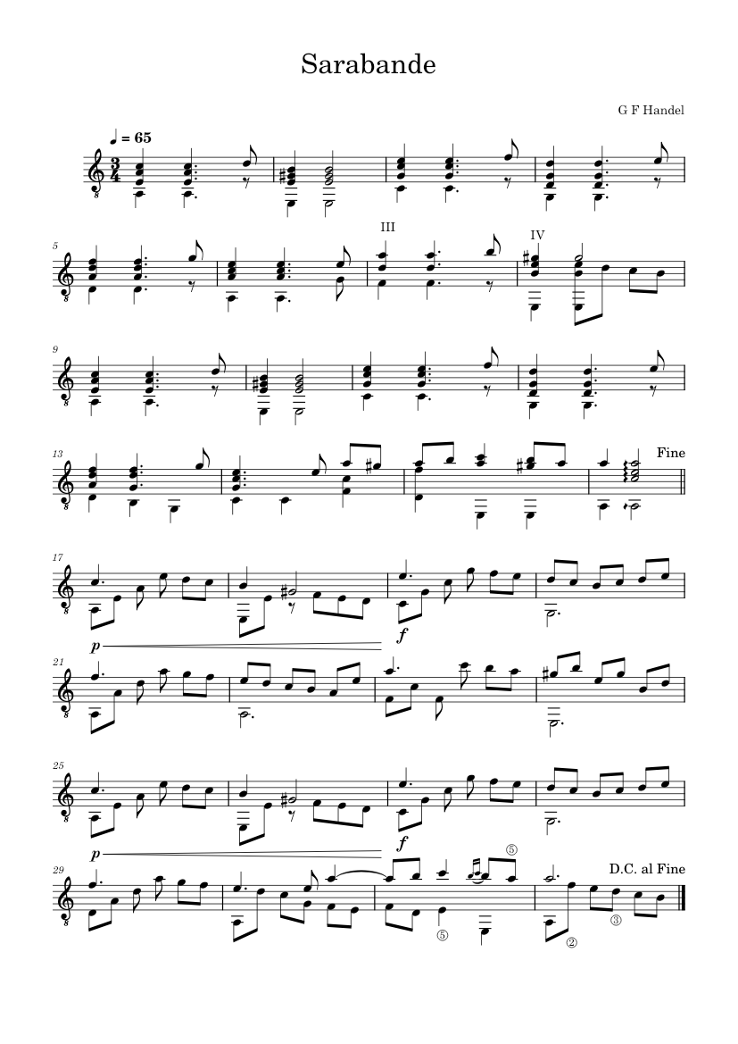 Sarabande Sheet music for Guitar (Solo) | Musescore.com