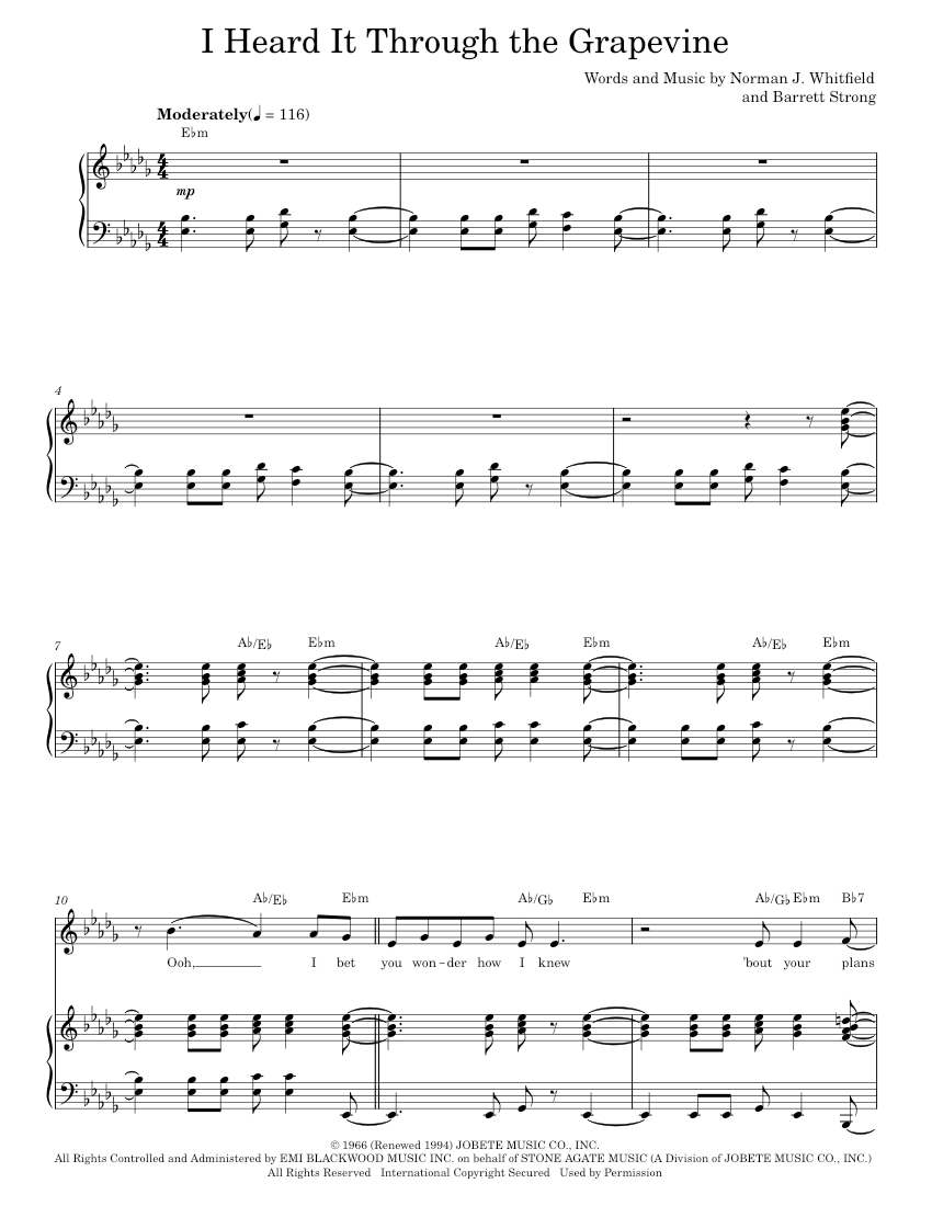 Play Official version of I heard it through the grapevine sheet music ...