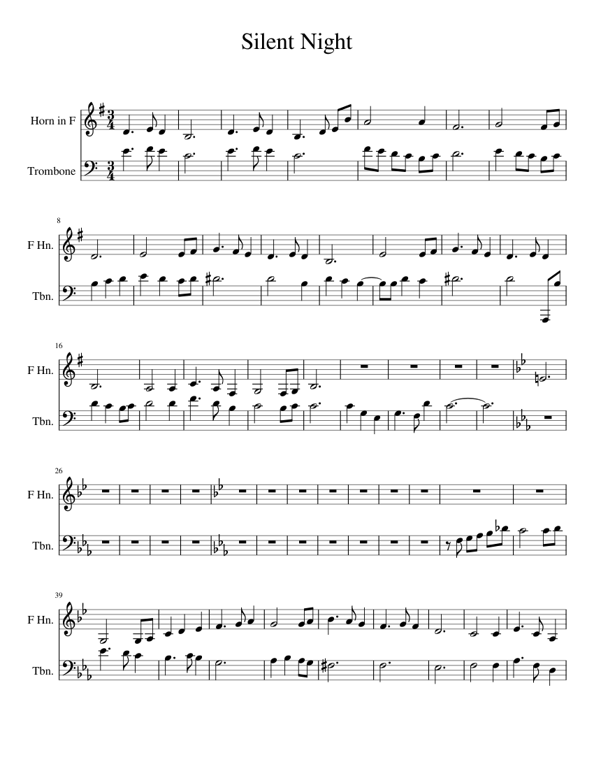Silent Night Sheet music for Trombone, French horn (Brass Duet ...