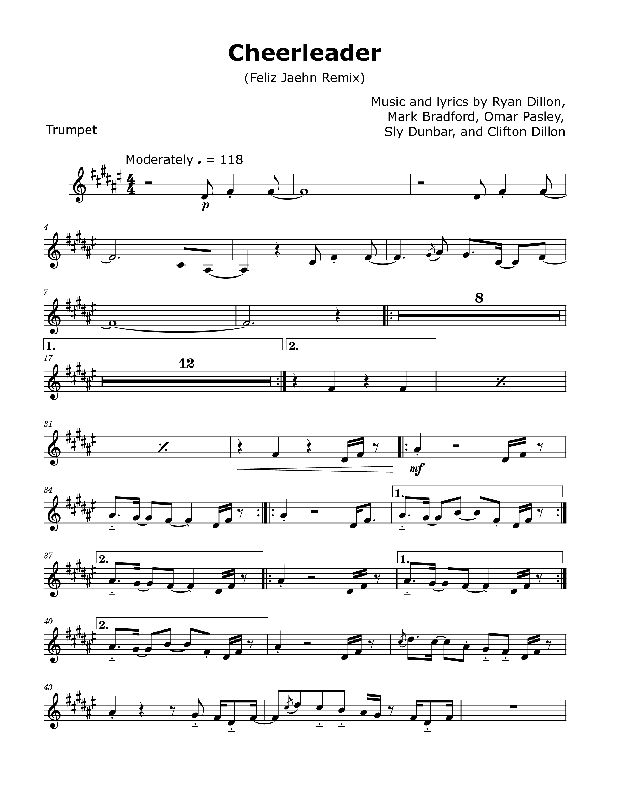 Play Official version of Cheerleader Sheet Music by Omi for Trumpet in ...