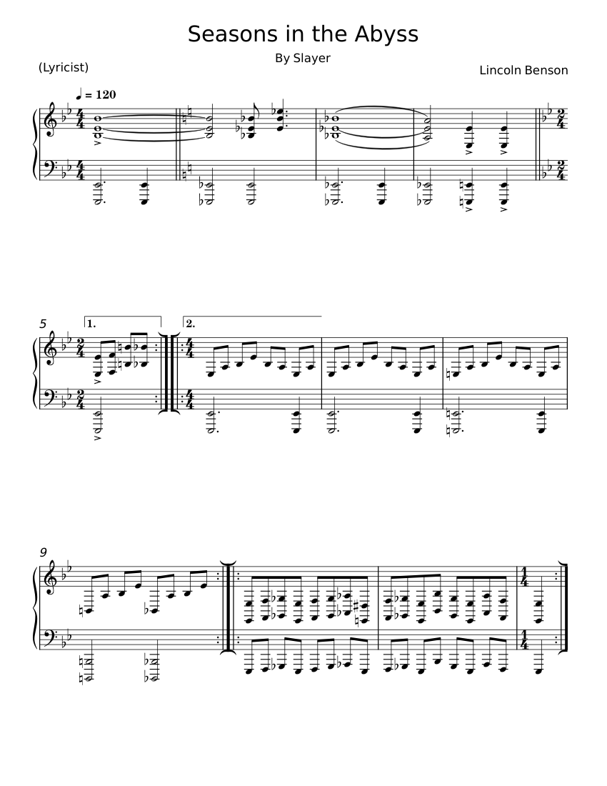 Seasons in the Abyss – Lincoln Benson Sheet music for Piano (Solo) Easy ...
