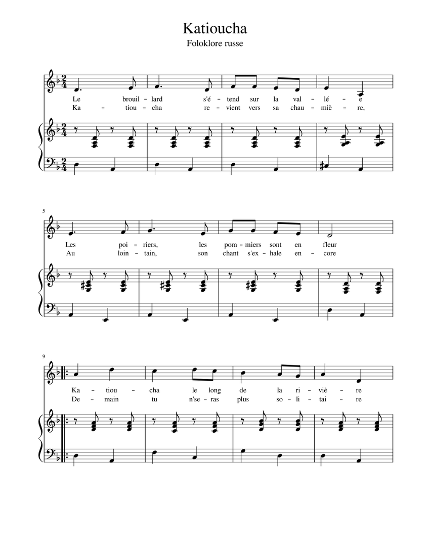 Katioucha Sheet music for Piano, Vocals (Piano-Voice) | Musescore.com