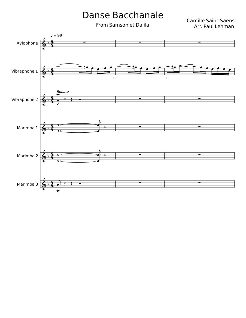 Samson et Dalila, Op. 47: Danse Bacchanale - Camille Saint-Saëns Sheet music for Vibraphone ...