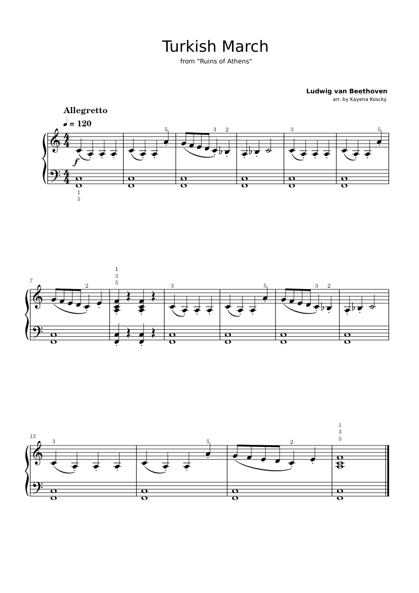 Turkish March Beethoven Sheet Music for Piano (Solo) Easy | MuseScore.com