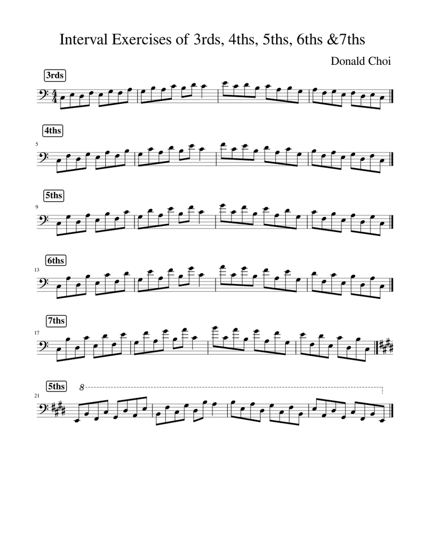 Interval Exercises of 3rds, 4ths, 5ths, 6ths, 7ths 1 Sheet music for ...