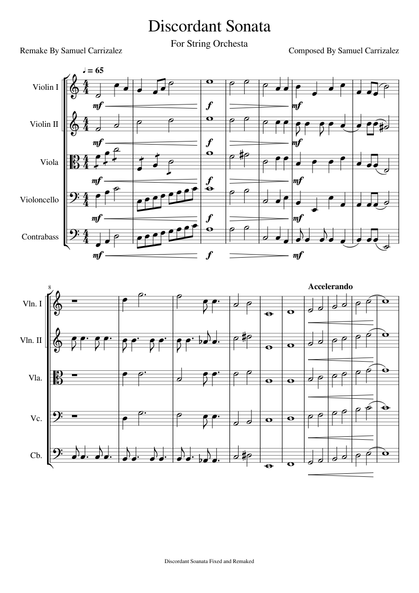 Discordant Sonata Sheet music for Contrabass, Violin, Viola, Cello ...