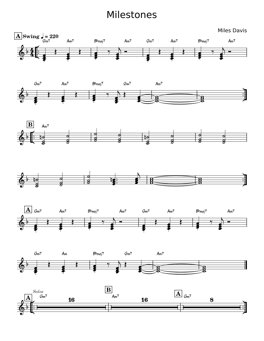 Milestones - Miles Davis Sheet Music with Chords for Piano (Solo) easy ...