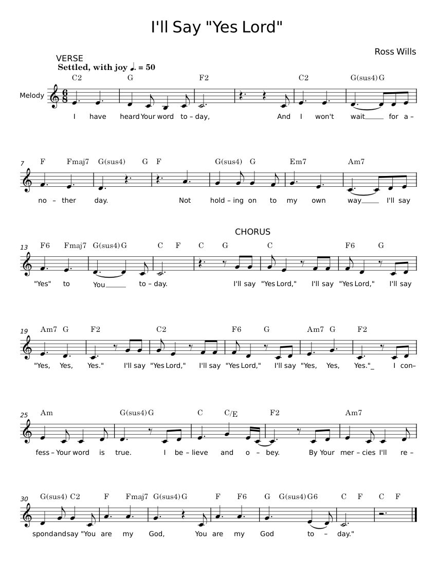 I'll Say Yes Lord Sheet Music with Chords for Synthesizer (Solo ...