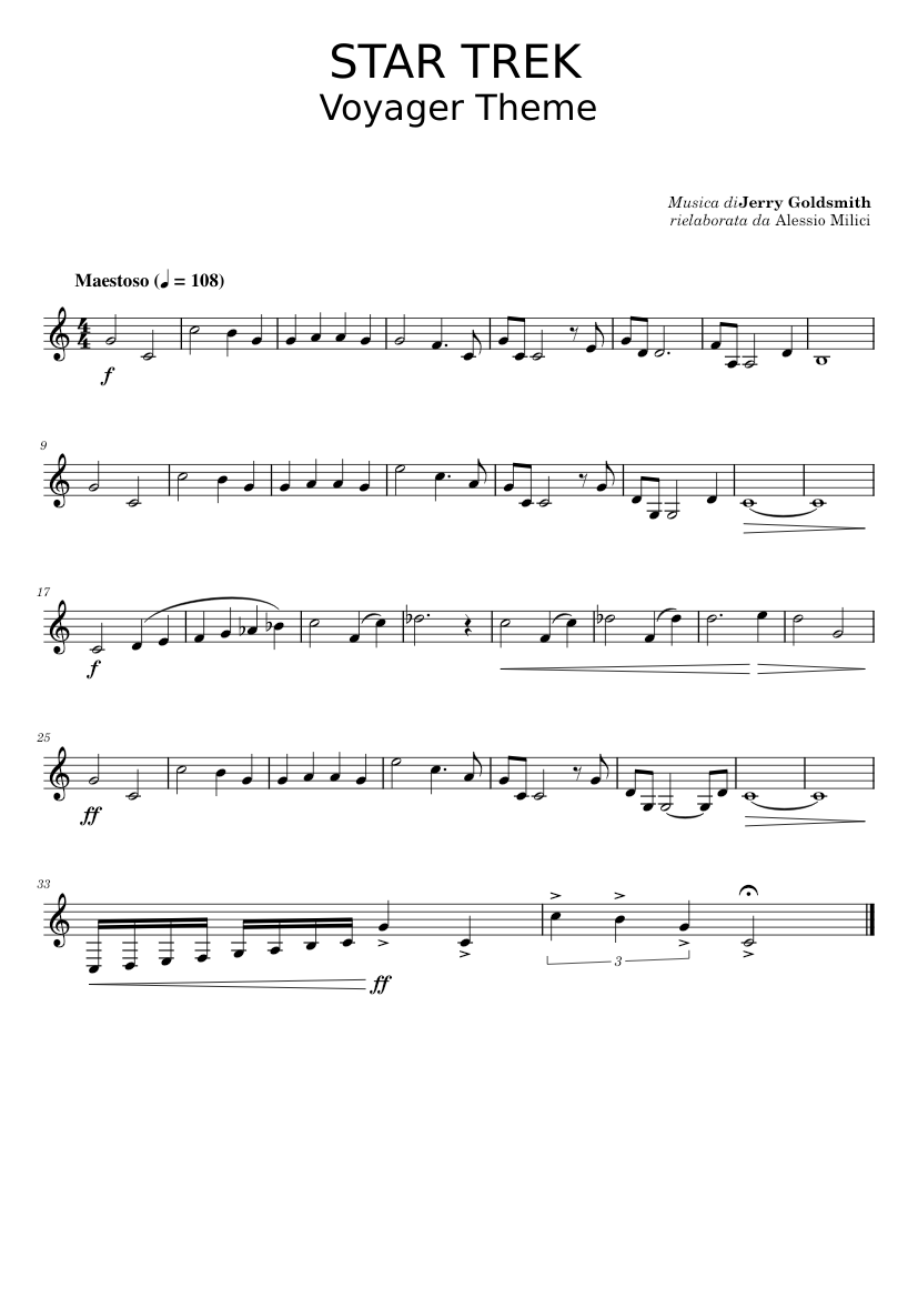 Star trek voyager theme – Jerry Goldsmith Sheet Music for French horn ...