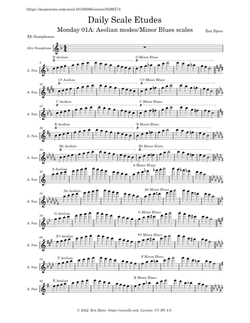 Saxtalk.com Daily Saxophone Etudes: Monday 01A: Aeolian modes and Minor ...