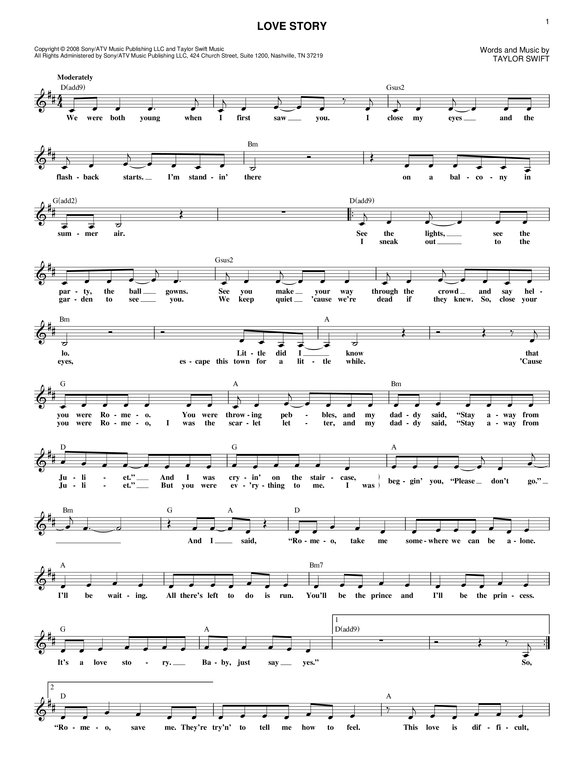 Play Official version of Love story Sheet Music by Taylor Swift for Vocals | MuseScore.com