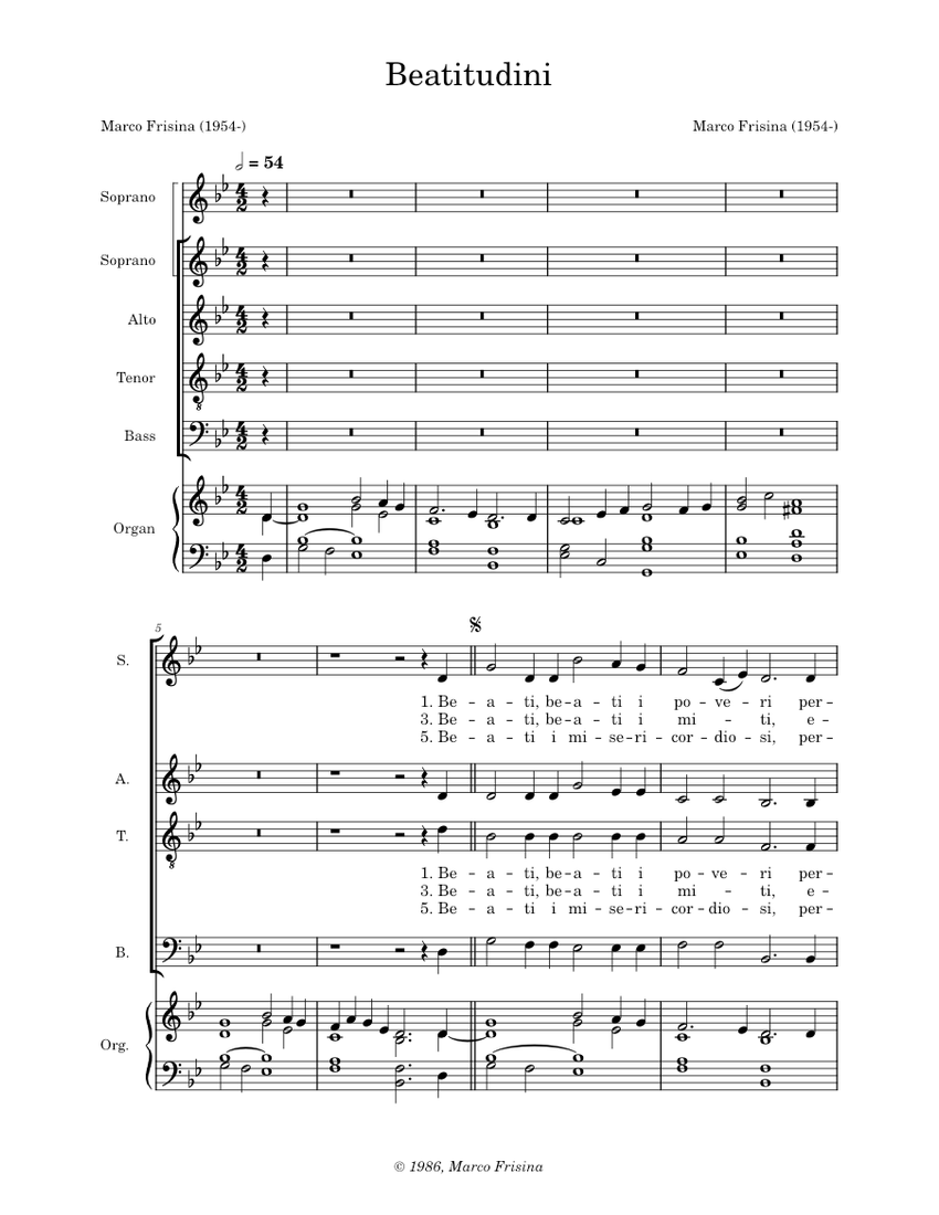 Beatitudini – Marco Frisina Beatitudini Sheet music for Soprano, Alto, Tenor, Bass voice & more ...