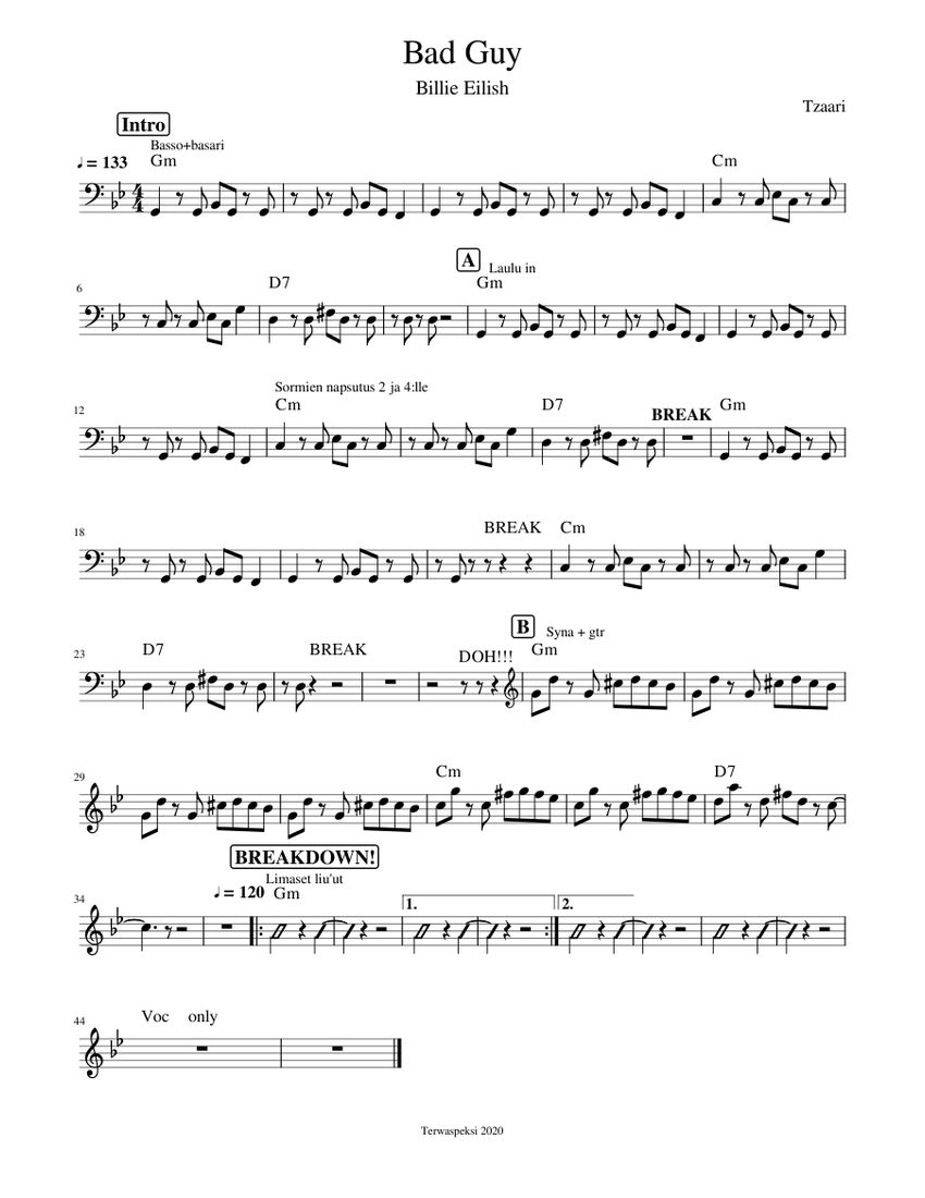 Bad_Guy Sheet music for Piano (Solo) Easy | Musescore.com