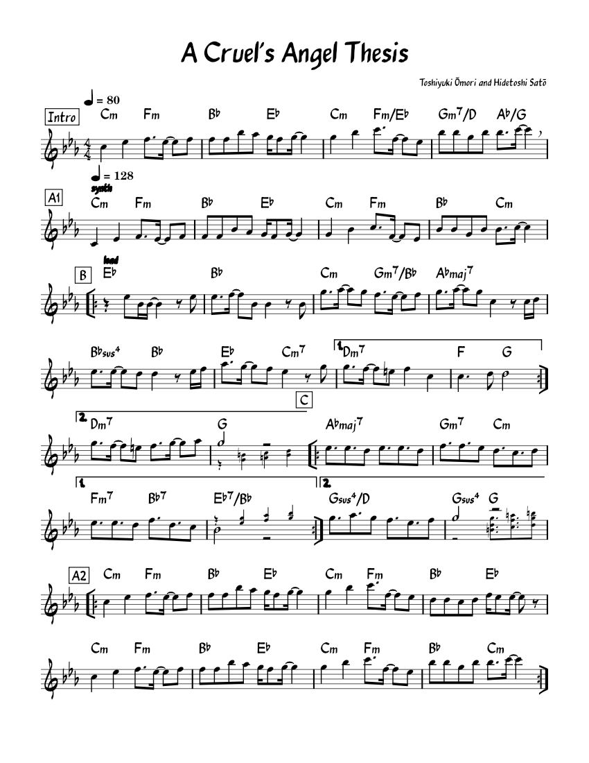 A Cruel Angel's Thesis (lead sheet) Sheet music for Piano (Mixed ...