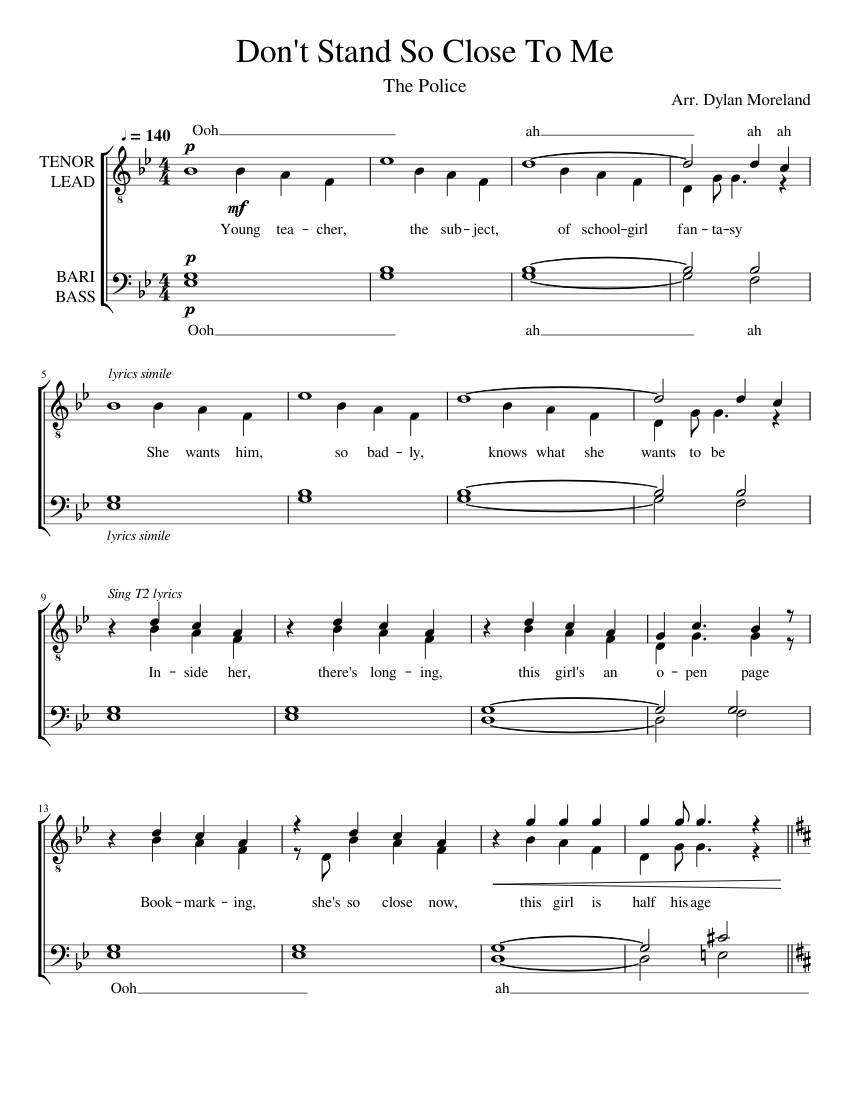 Don't Stand So Close To Me - TTBB Sheet music for Tenor, Bass voice (A ...