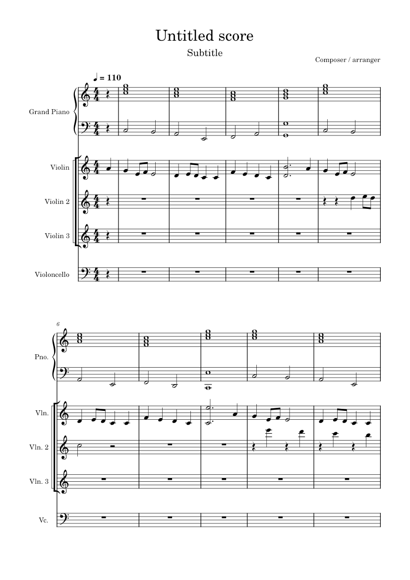 anacrusis Sheet Music for Piano, Violin, Cello (Mixed Quintet ...