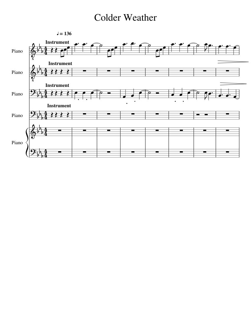 Colder Weather Sheet Music for Piano, Tenor, Bass voice, Baritone ...