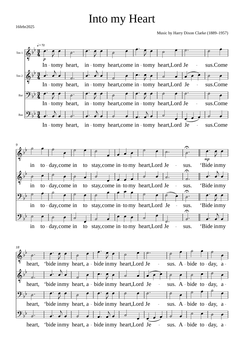 FRM335 Into my Heart-TTBB – fulcomannenkoor Sheet music for Piano ...