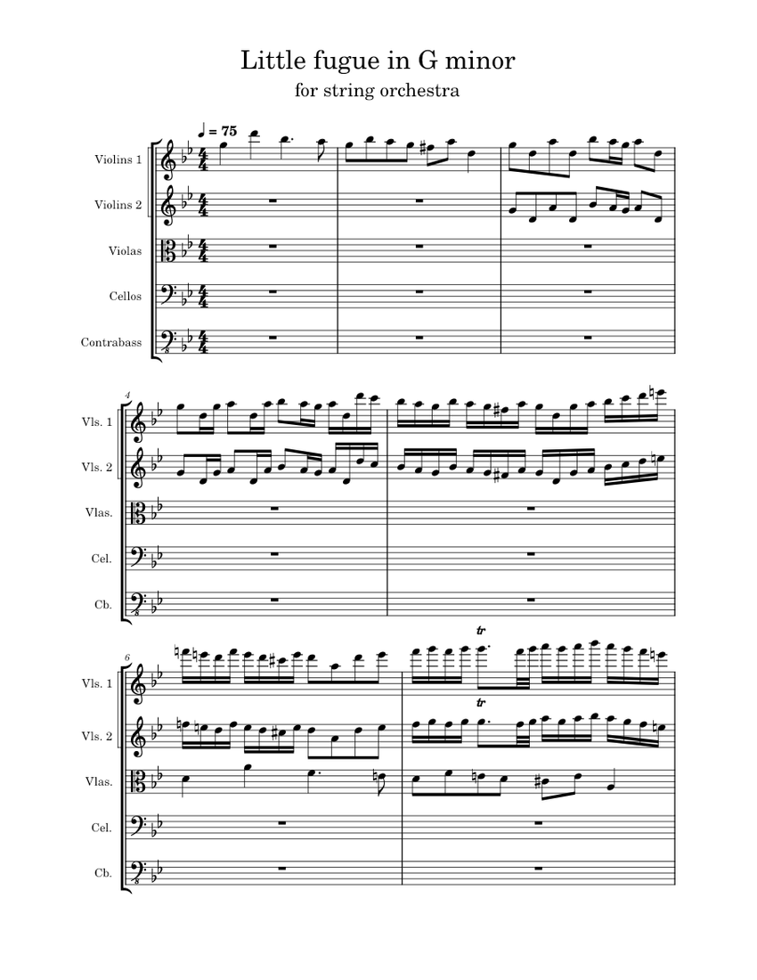 Little fugue in g minor – Johann Sebastian Bach for string orchestra Sheet music for Contrabass ...