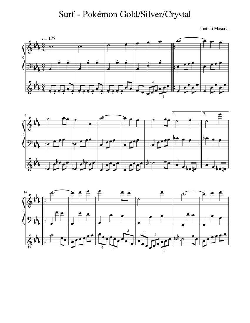 Surf - Pokémon Gold/Silver/Crystal Sheet music for Piano (Solo) Easy ...