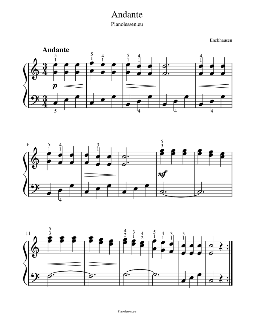 Enckhausen Andante Sheet music for Piano (Solo) Easy | Musescore.com