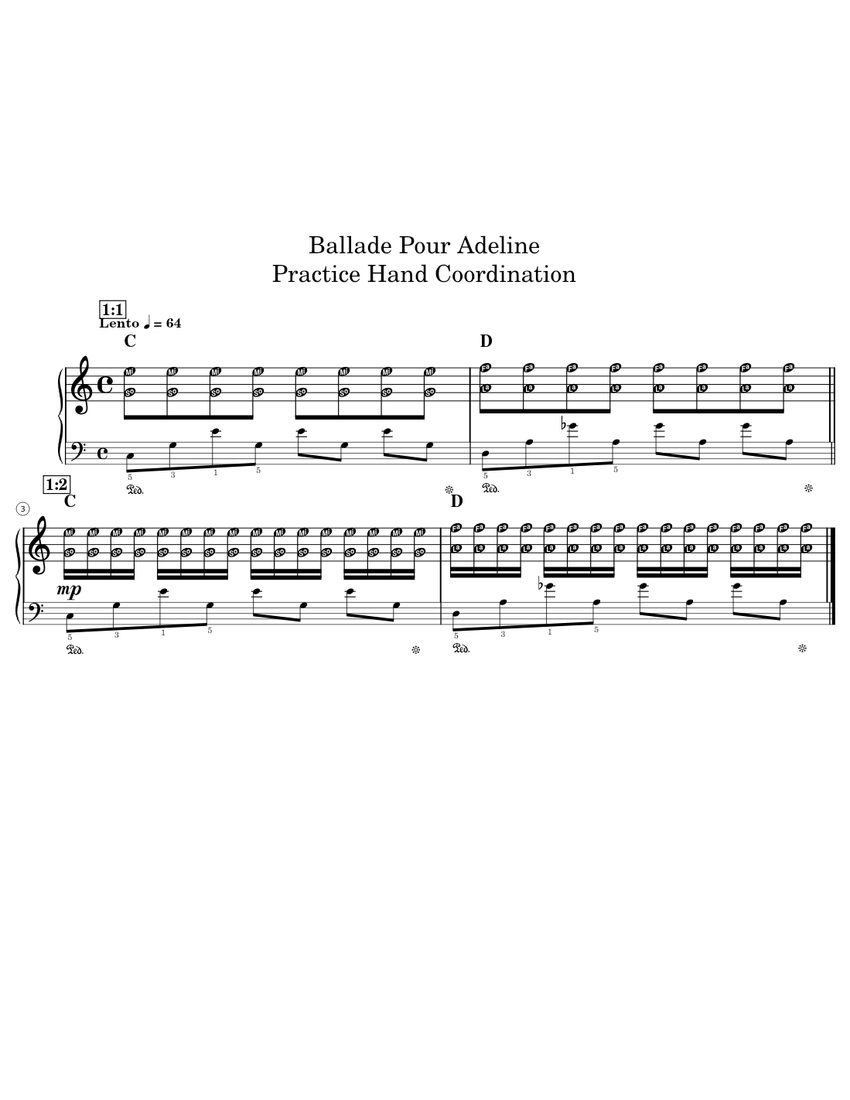 Ballade Pour Adeline - Large Note Name - Hand Coordination Practice Sheet music for Piano (Solo ...