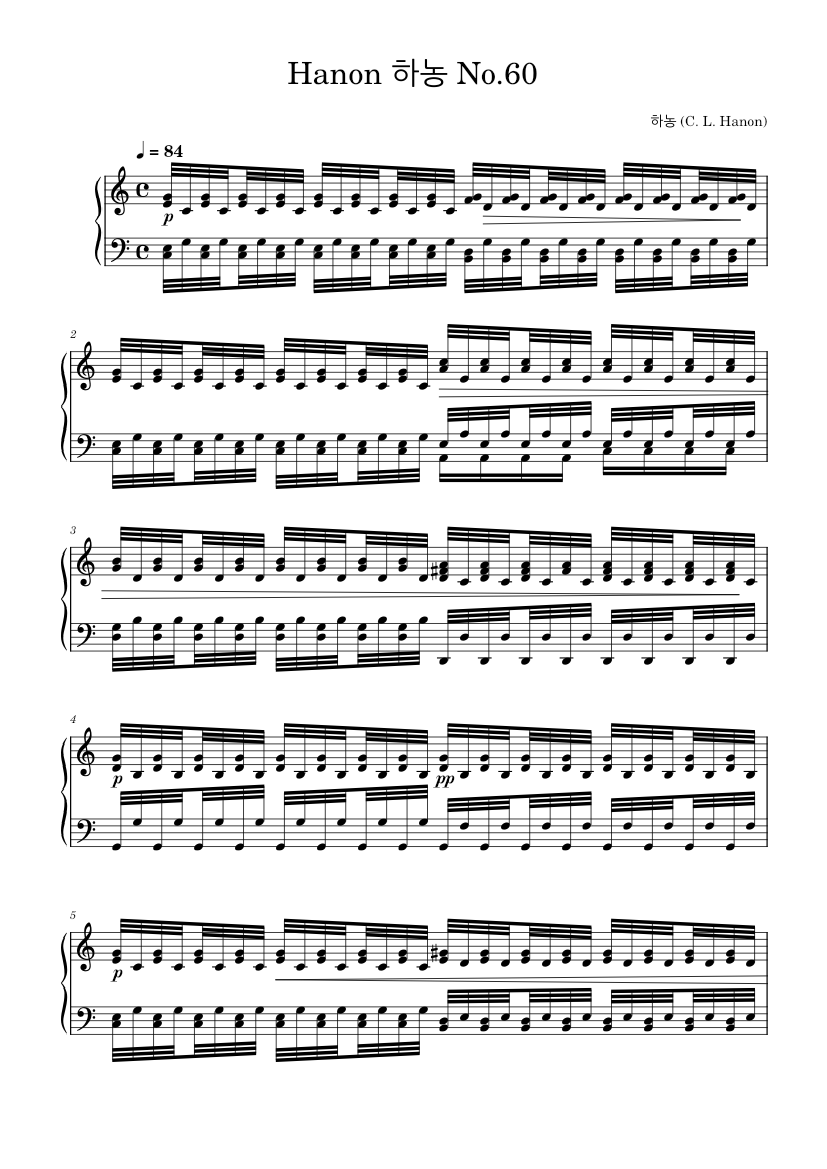 Hanon 하농 No. 60 Sheet music for Piano (Solo) | Musescore.com