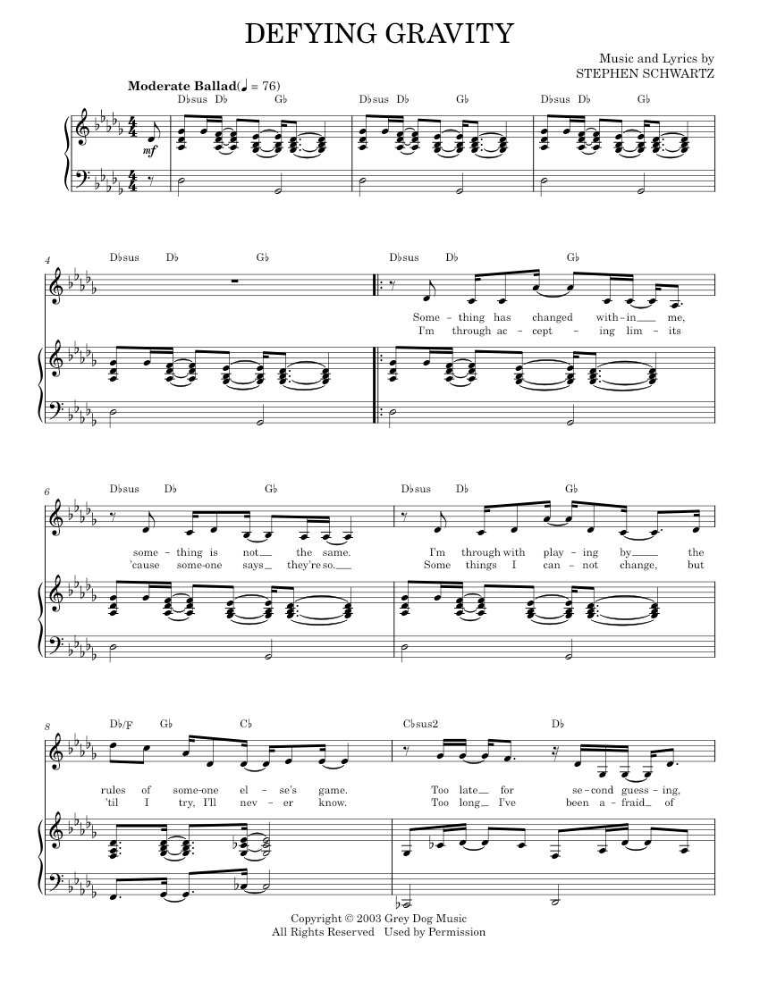 Play Official version of Defying Gravity (from Wicked) Sheet Music by ...