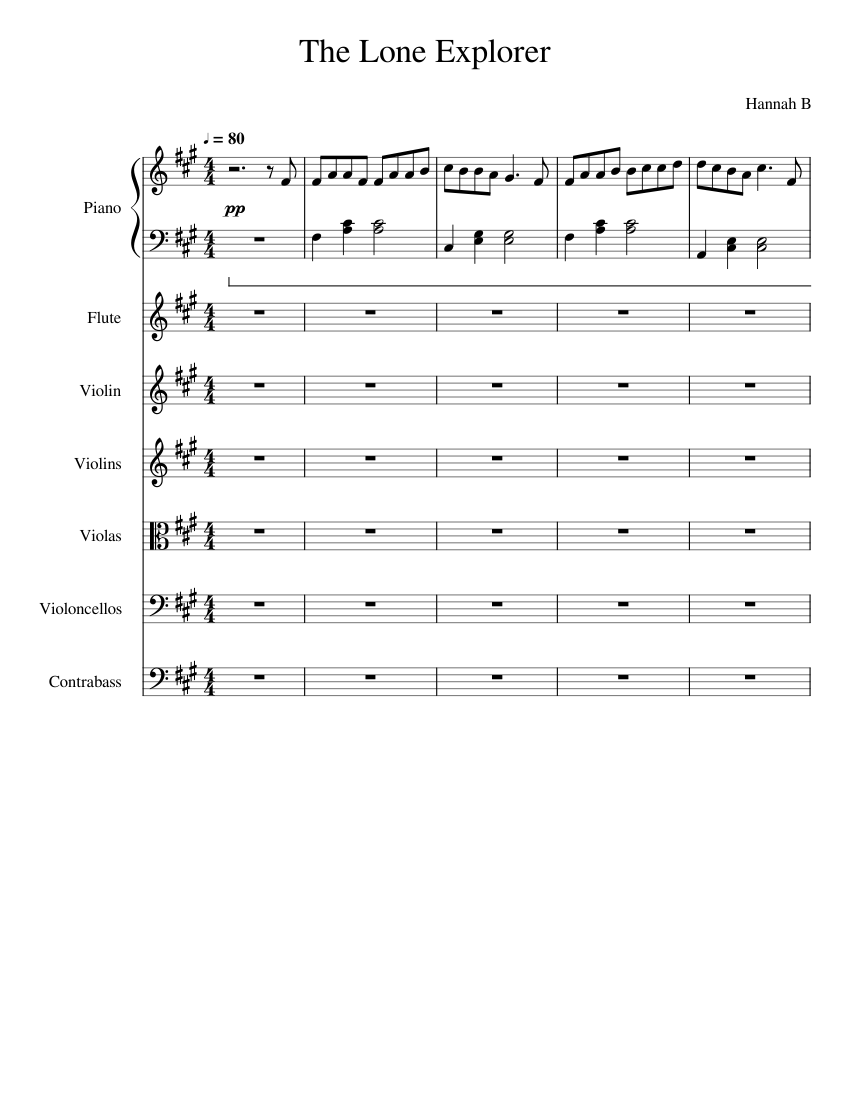 The Lone Explorer Sheet music for Piano, Flute, Contrabass, Violin ...