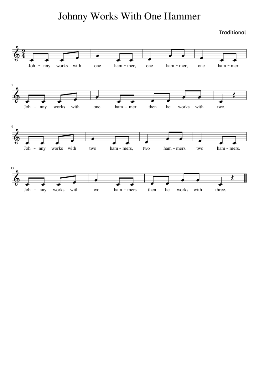 Johnny Works with One Hammer simplified Sheet Music for Piano (Solo ...