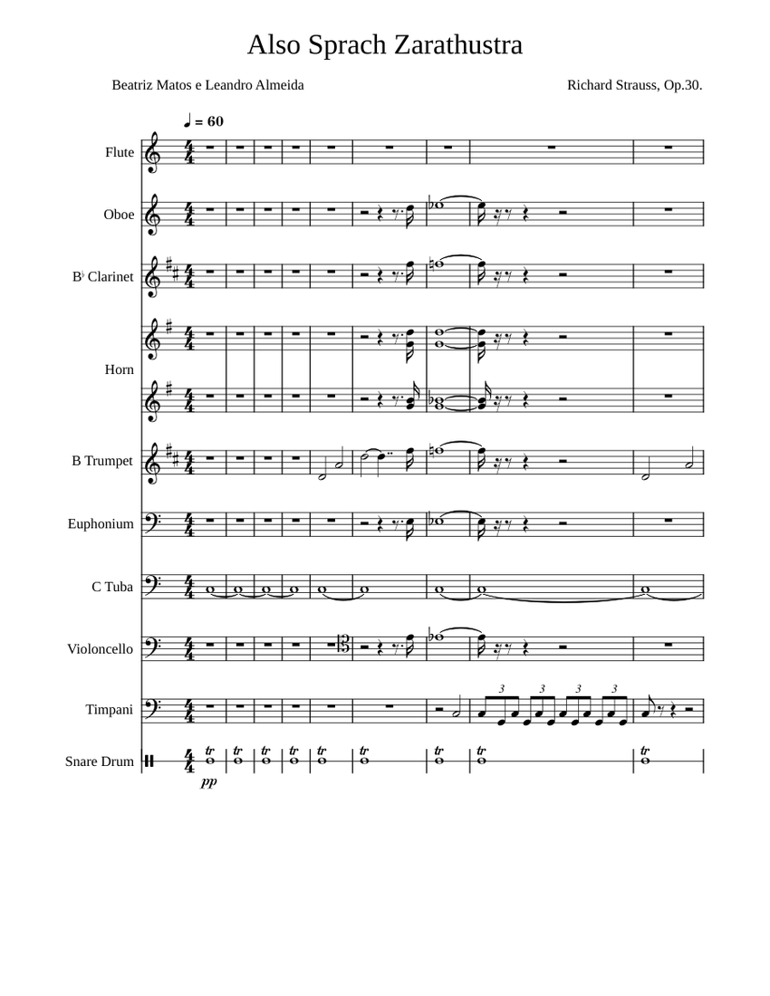 Also Sprach Zarathustra Sheet music for Tuba, Flute, Oboe, Timpani ...