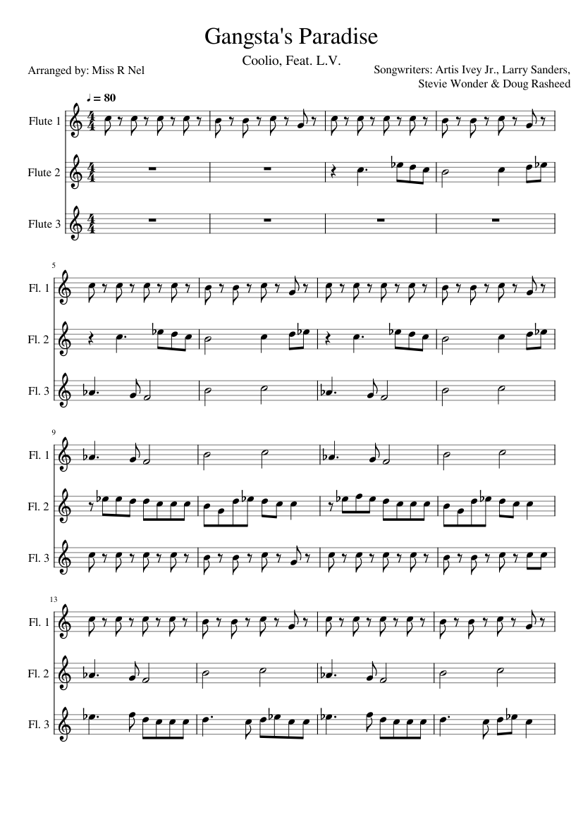 Gangsta's Paradise Sheet music for Flute (Woodwind Trio) | Musescore.com