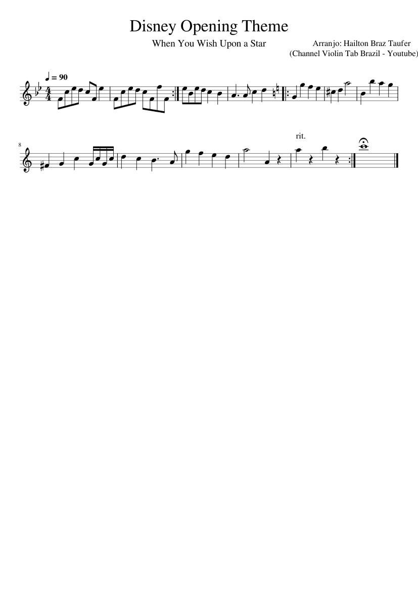 Disney Opening Theme Abertura da Diney (Channel Violin Tab Brazil ...