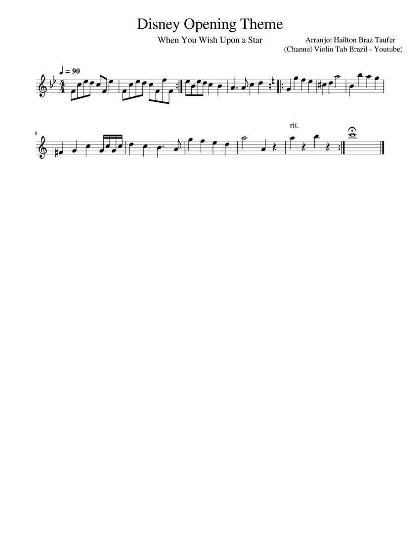 Disney Opening Theme Abertura da Diney (Channel Violin Tab Brazil ...
