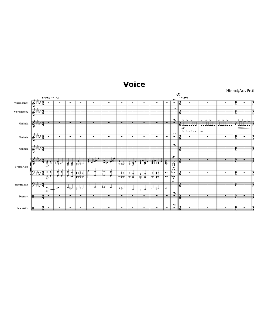 Voice for Front Ensemble Sheet music for Piano, Vibraphone, Bass guitar ...