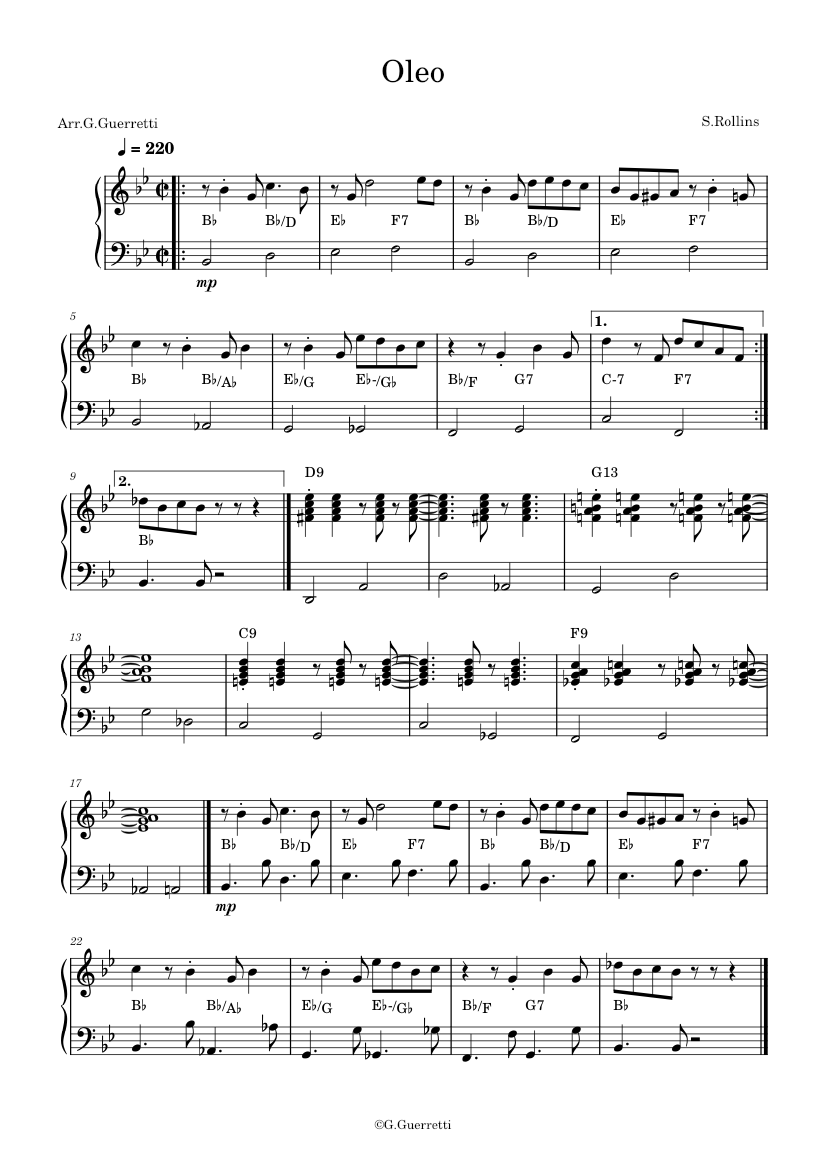 Oleo – Sonny Rollins Sheet music for Piano (Solo) Easy | Musescore.com